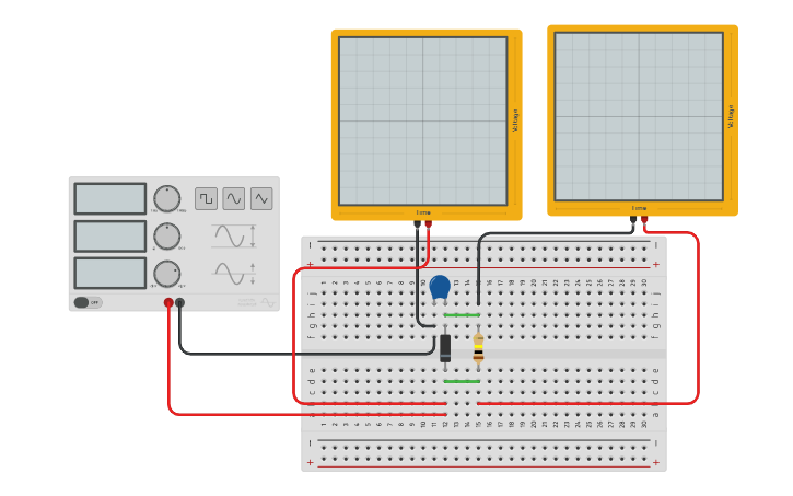 Circuit design positive clamper - Tinkercad