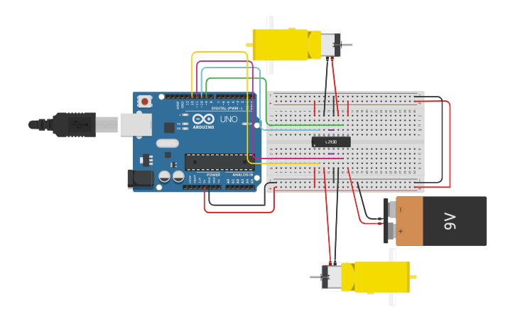 Circuit design Módulo L298N dos motores DC (Rover 2WD) - Tinkercad