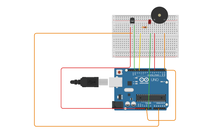 Circuit design Fire Alarm system - Tinkercad