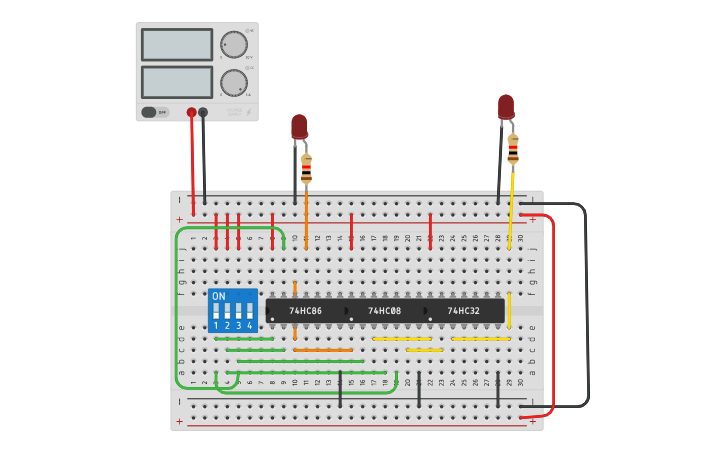 Circuit design FULL ADDER ISING BASIC GATES | Tinkercad Circuit design FULL ADDER ISING BASIC GATES | Tinkercad