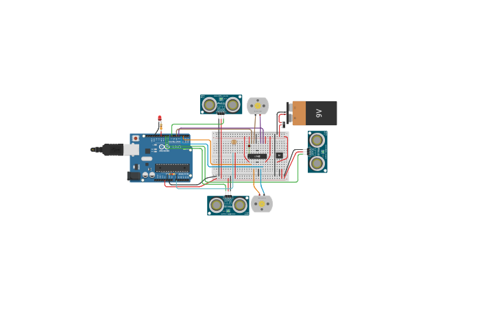 Circuit design Autonomous car/ obstacle avoiding robot - Tinkercad