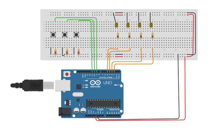 Circuit design binary led auto - Tinkercad