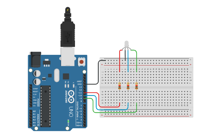 Circuit design LED RGB | Tinkercad