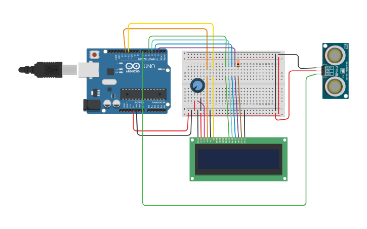 Circuit Design Lcd Ping Ultrasonic Sensor Tinkercad
