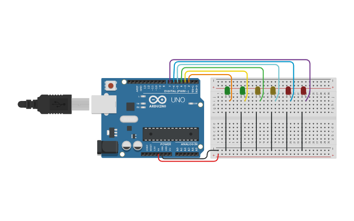 Circuit design secuencia de leds - Tinkercad