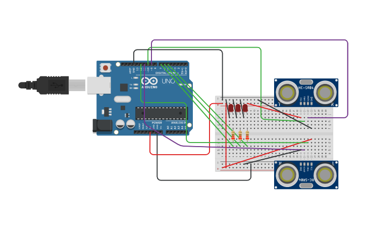 Circuit design TP 4 Sensor de proximidad | Tinkercad