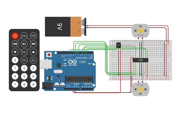 Circuit design IR Remote Controlled Car - Tinkercad
