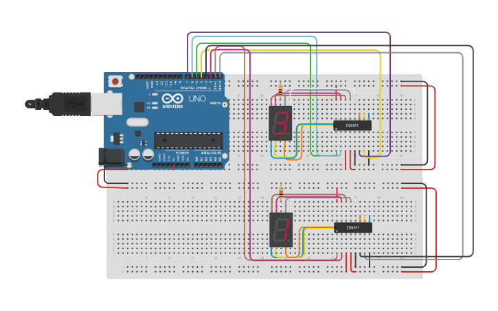 Circuit design Display 7 segments - Tinkercad
