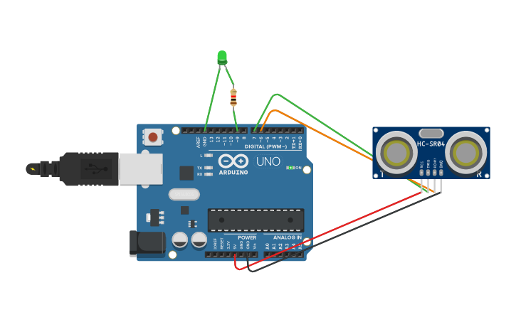 Circuit design Distance LED - Tinkercad