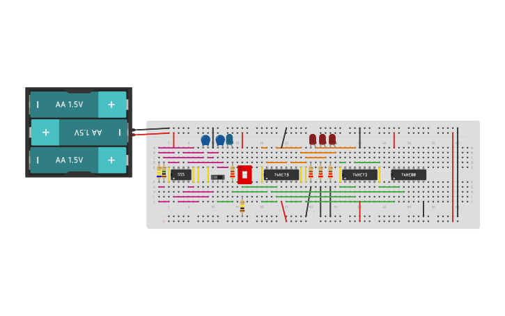 Circuit design asynchronous mod 6 up counter (19HPH2531) - Tinkercad