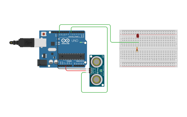 Circuit design Ultrasonic sensor - Tinkercad