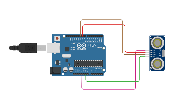 Circuit design Ultrasonic Distance Sensor - Tinkercad