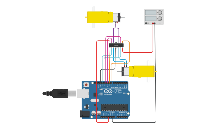 Circuit design Commande de 2 moteurs - Tinkercad