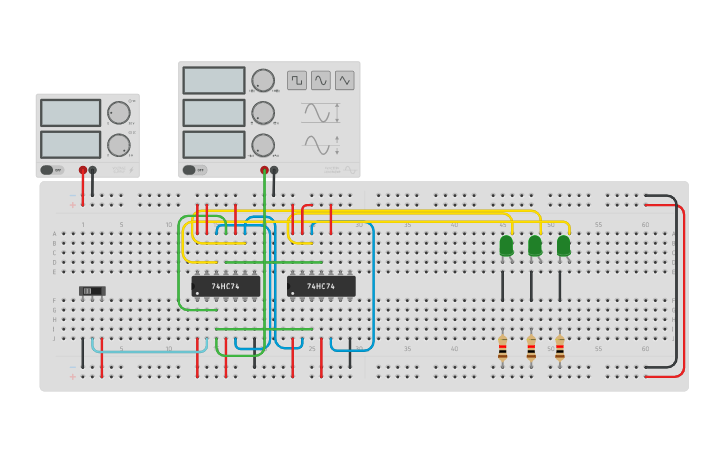 Circuit design 3-bit SIPO shift register - Tinkercad
