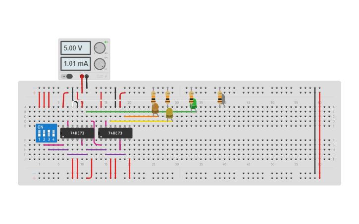 Circuit design Asynchronous Down Counter - Tinkercad