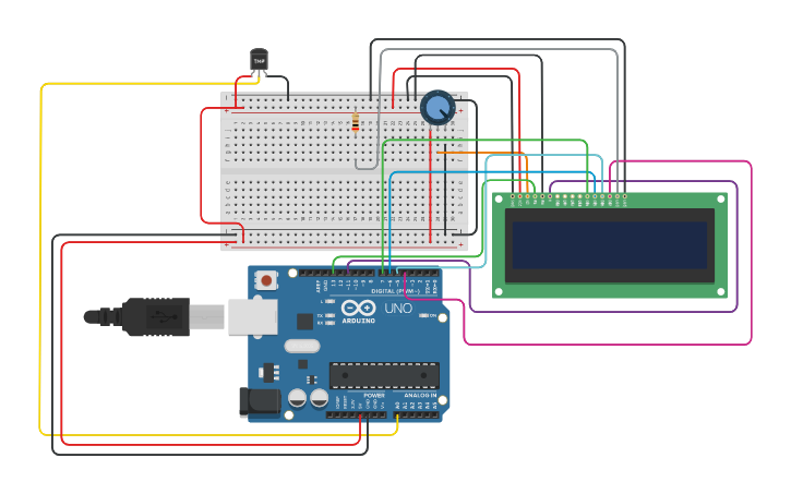Circuit design Temperature Sensor Display - Tinkercad Circuit design Temperature Sensor Display - Tinkercad