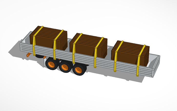 3D design Z scale flatbed cargo truck trailer - Tinkercad