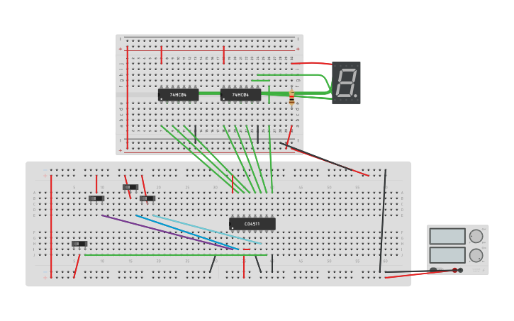 Circuit design conversor de número binário para decimal. - Tinkercad