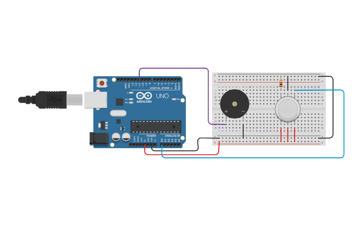 Circuit design Detector de Gas - Tinkercad