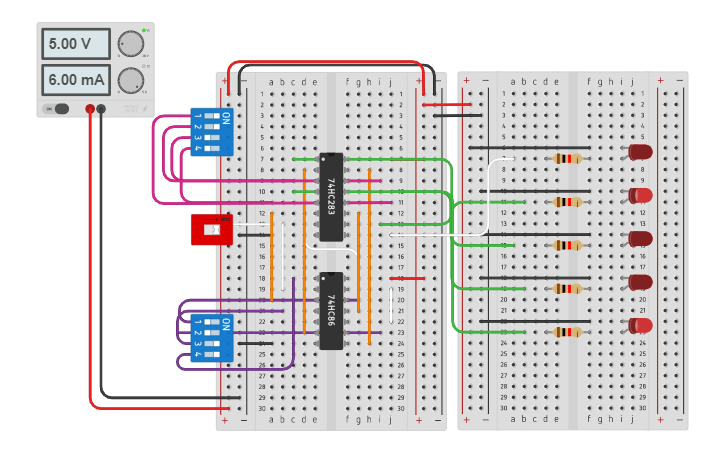 Circuit design Lab 2 - Part 4 (Parallel Adder-Subtracter) - Tinkercad