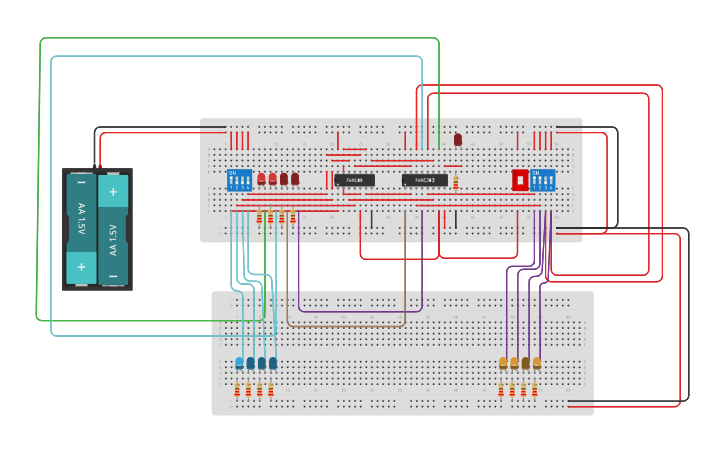 Circuit design 4 bit adder subtractor ic 7483 & 7486 - Tinkercad Circuit design 4 bit adder subtractor ic 7483 & 7486 - Tinkercad