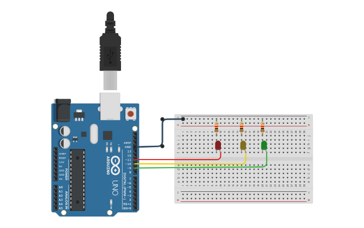 Circuit design วงจรสัญญาณไฟจราจร - Tinkercad