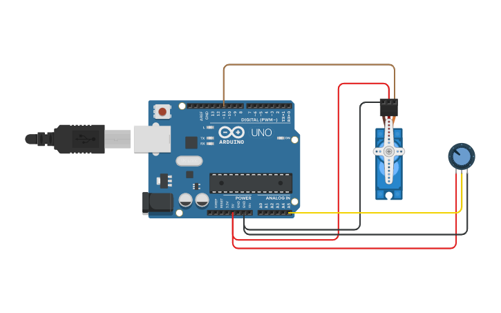 Circuit Design Controlling Servo Motor Using Analog Value Tinkercad
