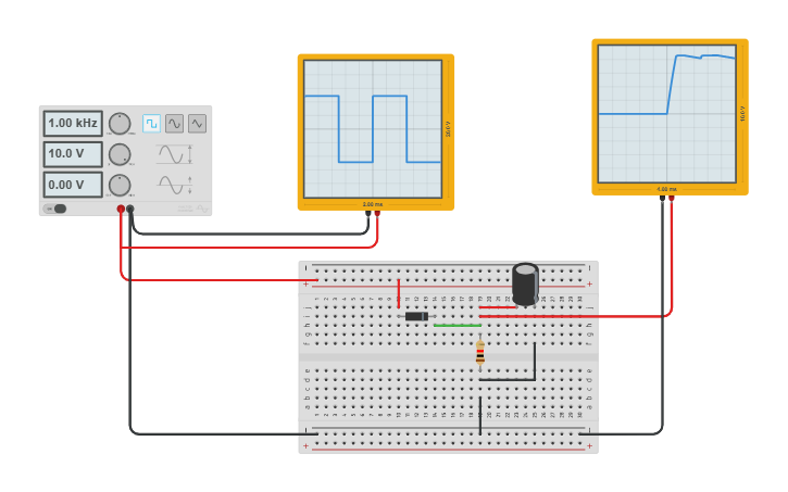 Circuit design Raddrizzatore a singola semionda con condensatore - Tinkercad