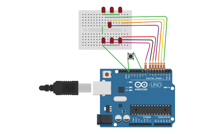 Circuit design Arduino Dice - Tiago Neves | Tinkercad