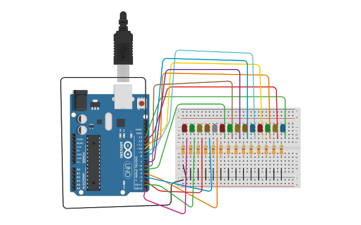Circuit design Secuencia de luces | Tinkercad Circuit design Secuencia de luces | Tinkercad