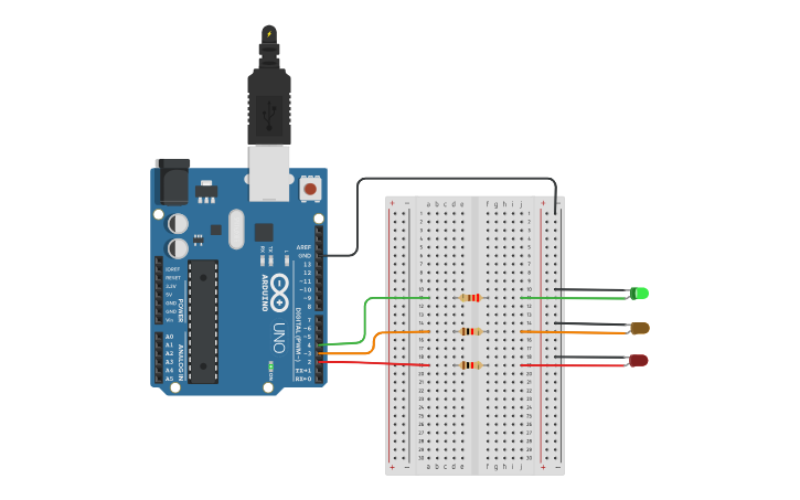 Circuit design Traffic Light - Tinkercad