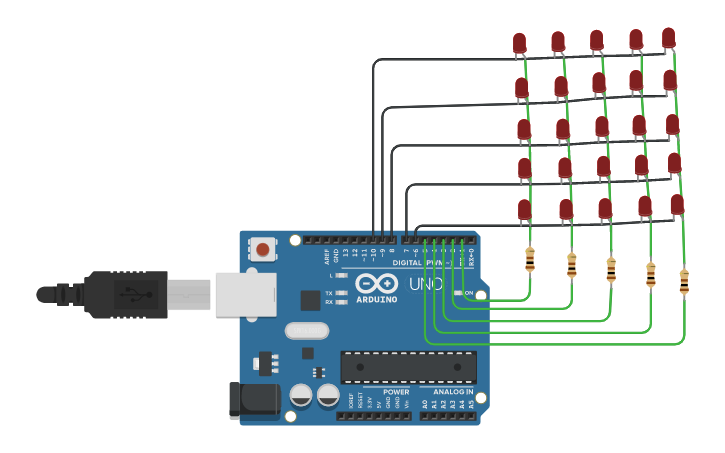 Circuit design LED Matrix Stage 4-5 - Tinkercad