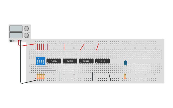 Circuit design circuito 5 lógicos | Tinkercad