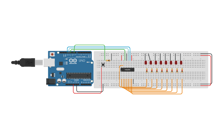 Circuit design 8 bit counter(for dlco project) - Tinkercad