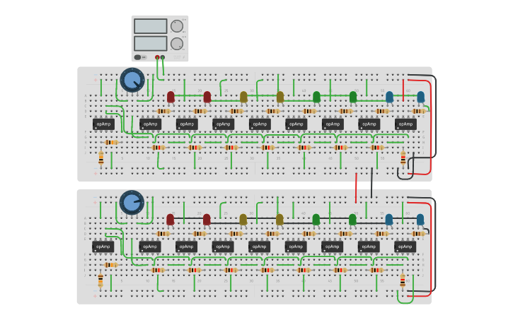 Circuit design vumetro lm324 - Tinkercad