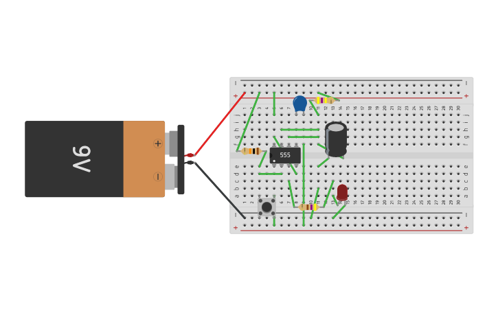 Circuit design one shot 555 timer circuit - Tinkercad