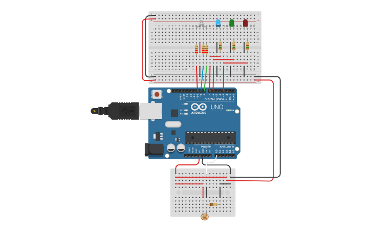 Circuit design Sensor LDR e LED RGB - Tinkercad Circuit design Sensor LDR e LED RGB - Tinkercad