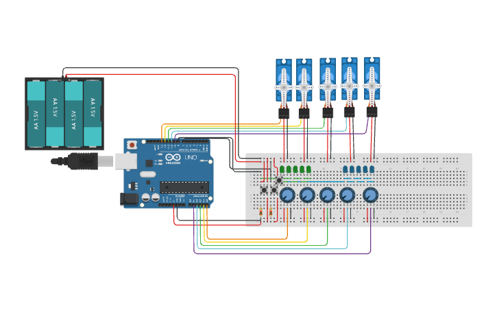 Circuit Design Copy Of Multi Servo Motors With Potentiometers Tinkercad