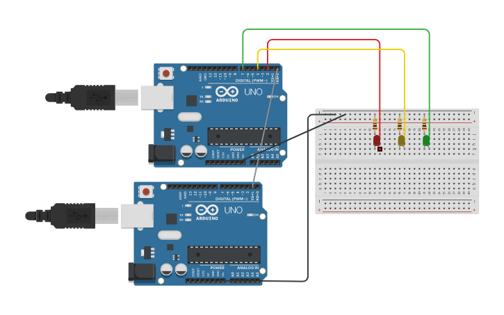 Circuit design Conexion de 2 Arduinos - Tinkercad