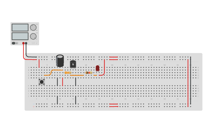 Circuit design Montaje capacitor y transistor - Tinkercad