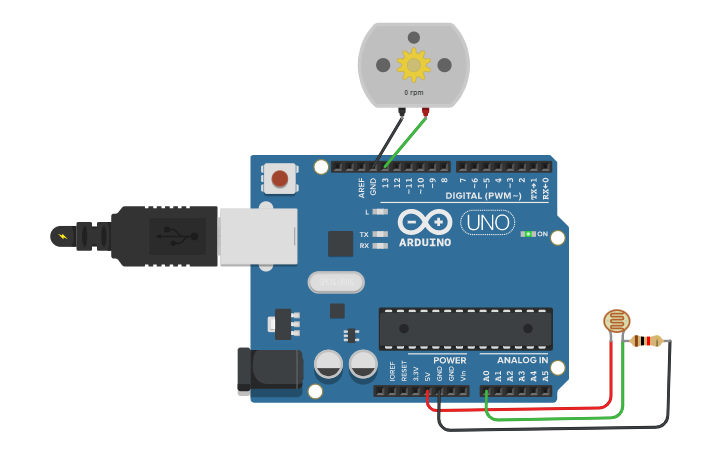 Circuit design LDR Serial Monitor with PWM - Tinkercad