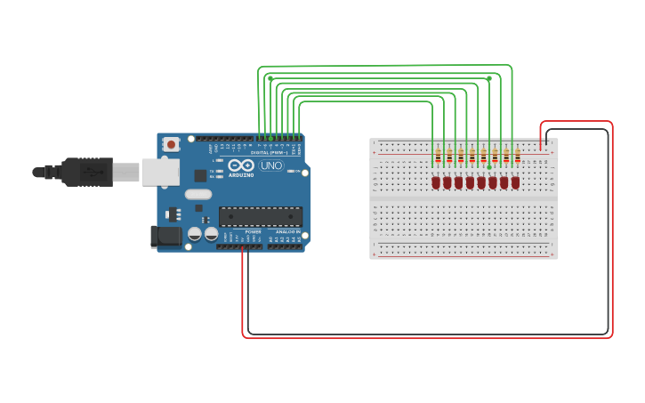 Circuit design Arduino Binary Counter - Tinkercad