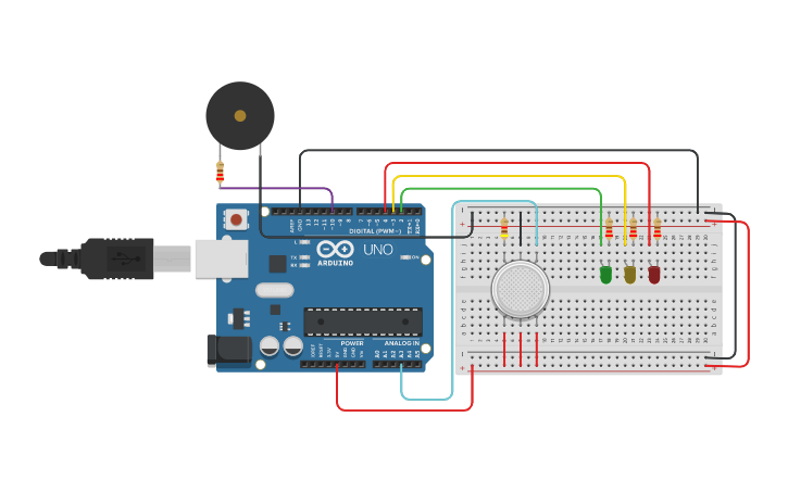 Circuit design Smoke Alarm with smoke sensor and buzzer! - Tinkercad