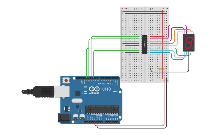 Circuit design Copy of Last digit of Roll no. - Tinkercad