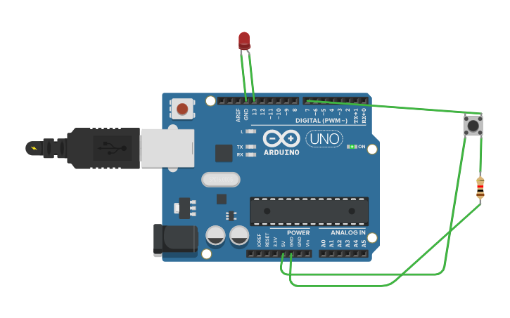 Circuit design push button led no bb - Tinkercad