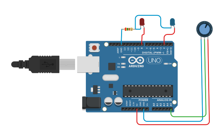 Circuit design control de LED's con potenciometro - Tinkercad