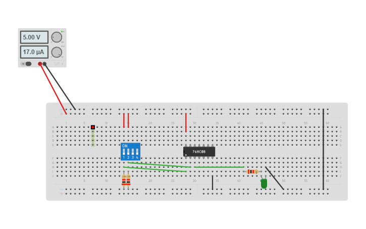 Circuit design IC 74HC08 (AND GATE) - Tinkercad