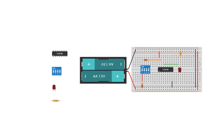Circuit design 3.1. NOT Logical Gate - Circuito Integrado + DIP2 - Tinkercad