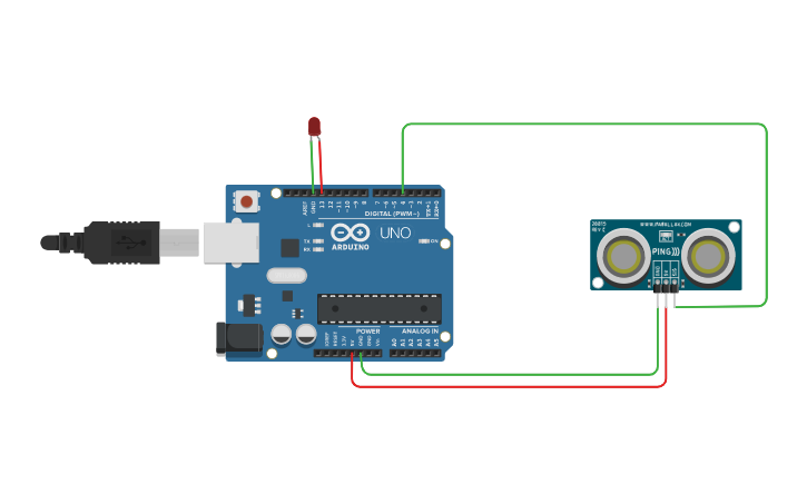 Circuit design Ultrasonic sensor - Tinkercad