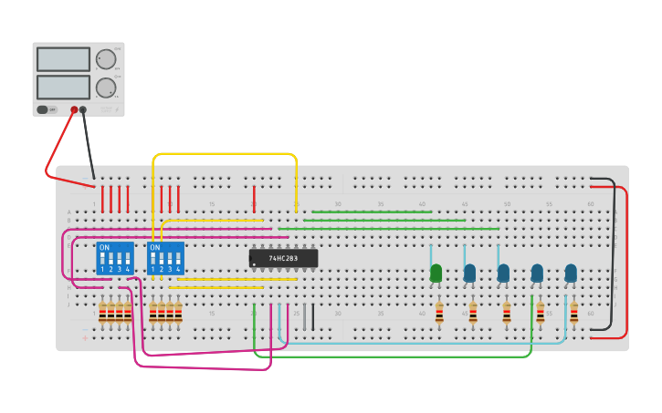 Circuit design sumador 4 bits | Tinkercad